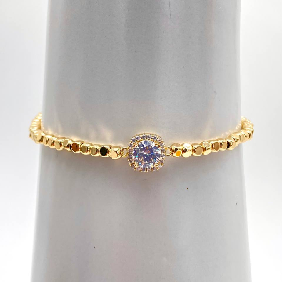 PULSERA BOLITAS CON DIJE DE CUADRO – Mael Joyería